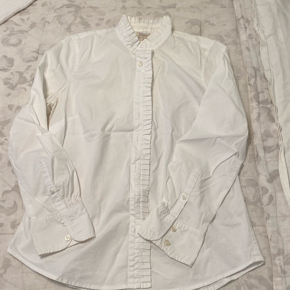 J. Crew | Tops | Jcrew White Button Down With Ruffled Collar Size ...